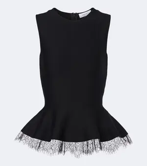 Alexander McQueen Lace-trimmed Peplum Top - Black