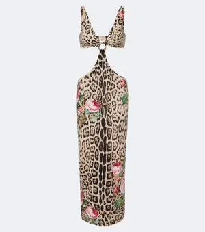 Roberto Cavalli Cutout Leopard-print Midi Dress - Multicoloured