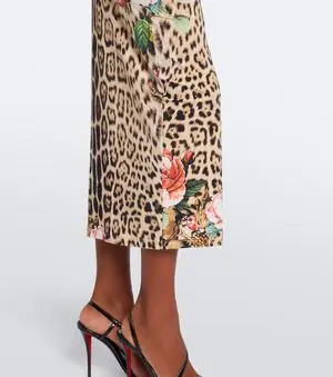 Roberto Cavalli Cutout Leopard Print Midi Dress