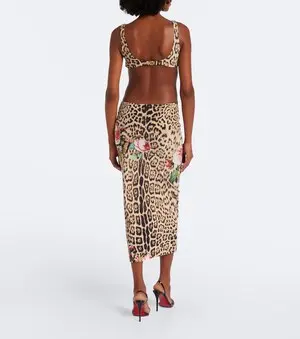 Roberto Cavalli Cutout Leopard Print Midi Dress