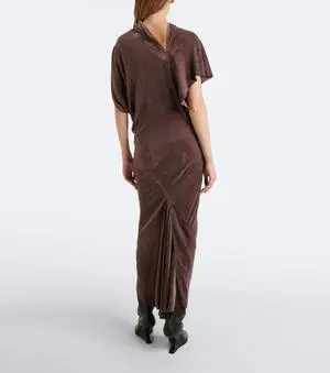 Rick Owens Draped Velvet Midi Dress - Brown