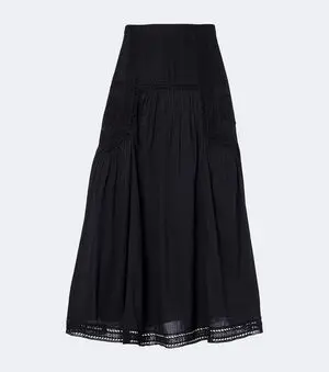 Ulla Johnson Embroidered Tiered Cotton Midi Skirt - Black