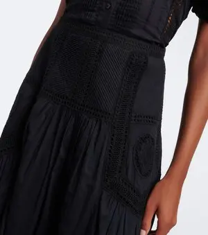 Ulla Johnson Embroidered Tiered Cotton Midi Skirt - Black