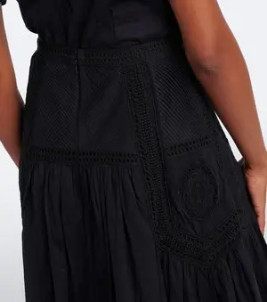 Ulla Johnson Embroidered Tiered Cotton Midi Skirt - Black