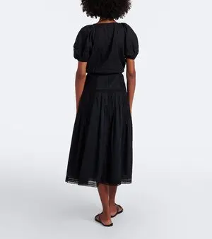 Ulla Johnson Embroidered Tiered Cotton Midi Skirt - Black