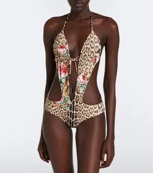 Roberto Cavalli Leopard-print Cut Out One Piece Swimsuit
