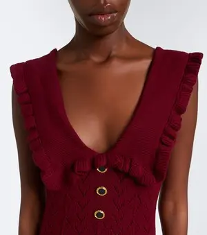 Alessandra Rich Ruffled Knitted Pointelle Midi Dress