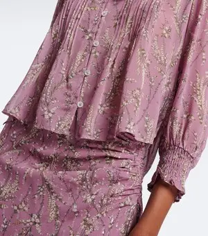Veronica Beard Hewitt Ruffled Floral Georgette Blouse - Purple
