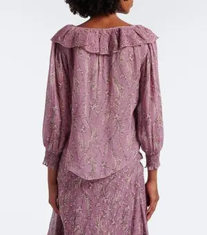Veronica Beard Hewitt Ruffled Floral Georgette Blouse - Purple