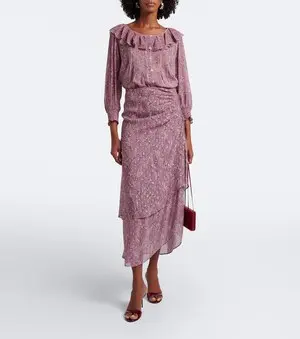 Veronica Beard Hewitt Ruffled Floral Georgette Blouse - Purple