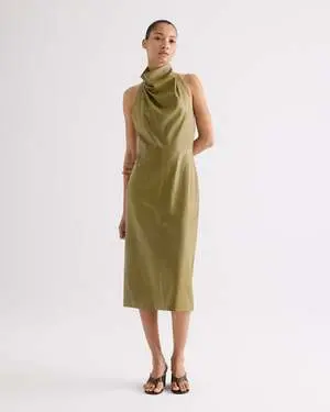 TWP Lola Column Dress In Paper Leather - Dried Herb