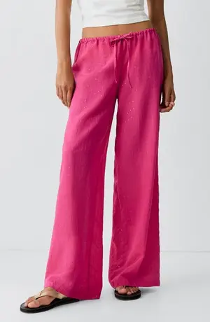 Mango Straight Leg Rhinestone Pants - Fuchsia