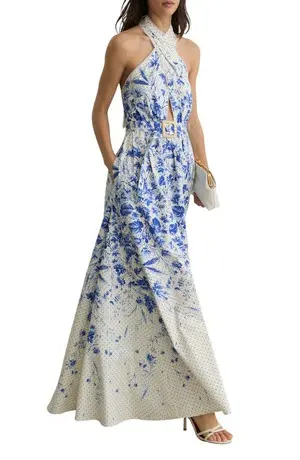 REISS Amaya Belted Halter Maxi Dress