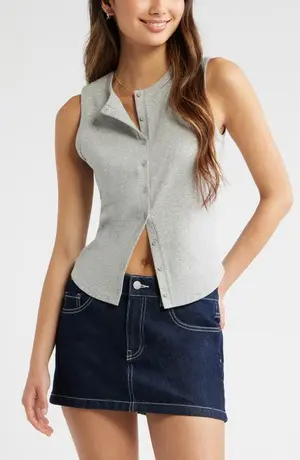 Bp. Cotton Blend Button-up Tank Grey Soft Heather