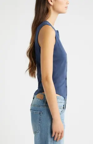 Bp. Cotton Blend Button-up Tank - Navy Indigo