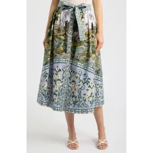 Farm Rio Countryside Landscape Printed Midi Skirt