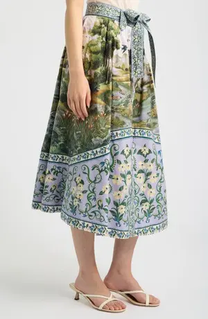 Farm Rio Countryside Landscape Printed Midi Skirt
