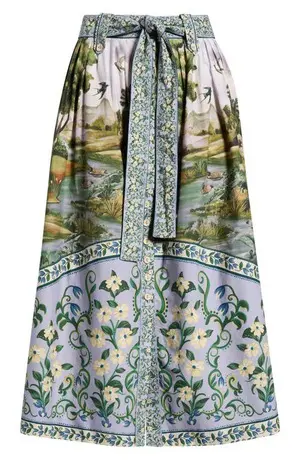 Farm Rio Countryside Landscape Printed Midi Skirt