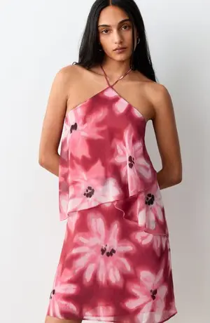 Mango Floral Printed Halterneck Dress