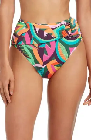 BLEU BY ROD BEATTIE Tropical Print High Waist Bikini Bottoms - Multi