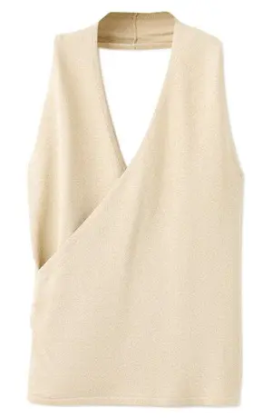Mango Metallic Cross Neck Fine Knit Top - Gold