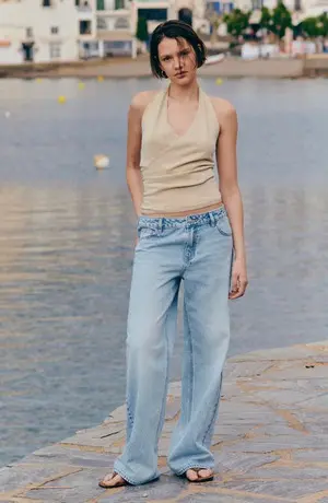 Mango Metallic Cross Neck Fine Knit Top
