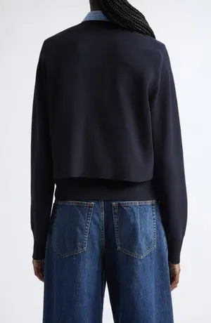 Sacai Layered Poplin And Knit Cardigan