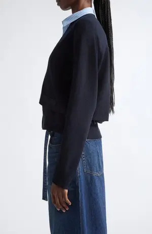 Sacai Layered Poplin And Knit Cardigan