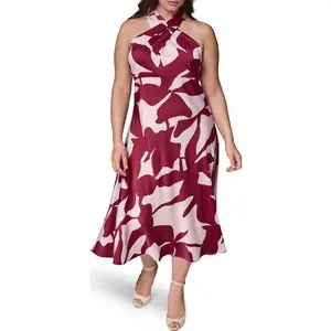 Donna Karan New York Print Twist Front Halter Midi Dress