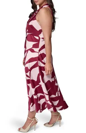 Donna Karan New York Print Twist Front Halter Midi Dress