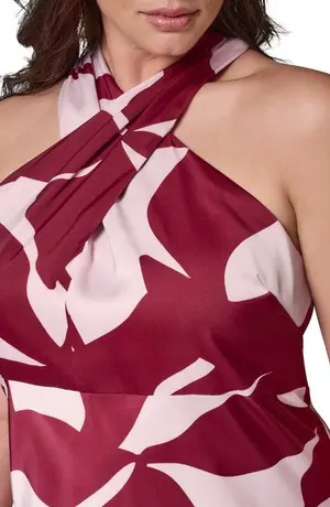 Donna Karan New York Print Twist Front Halter Midi Dress