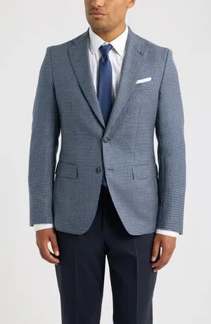 BOSS Hutson Slim Fit Microcheck Virgin Wool Sport Coat - Dark Blue