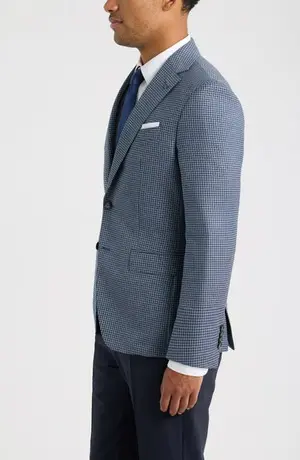 BOSS Hutson Slim Fit Microcheck Virgin Wool Sport Coat - Dark Blue