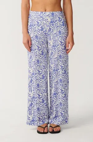 Rip Curl Party Wave Floral Wide Leg Beach Pants - White/blue
