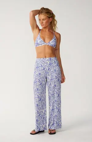 Rip Curl Party Wave Floral Wide Leg Beach Pants - White/blue