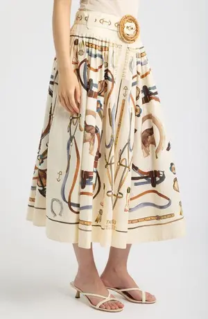 Farm Rio Equestrian Print Ring Belt Skirt