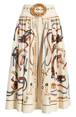 Farm Rio Equestrian Print Ring Belt Skirt