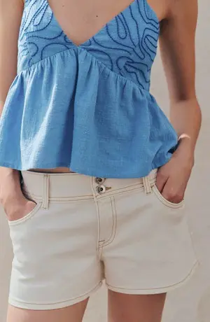 Mango Low Waist Denim Mini Shorts - Off White