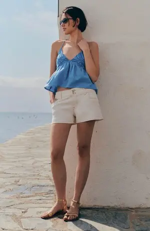 Mango Low Waist Denim Mini Shorts
