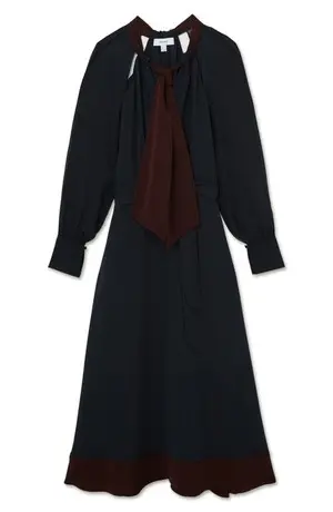 REISS Estella Tie Neck Long Sleeve Maxi Dress