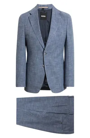 BOSS Huge Cotton & Virgin Wool Suit - Navy