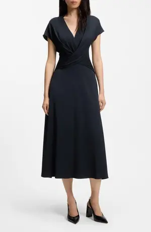 BOSS Dareza V Neck Jersey Midi Dress - Sky Captain
