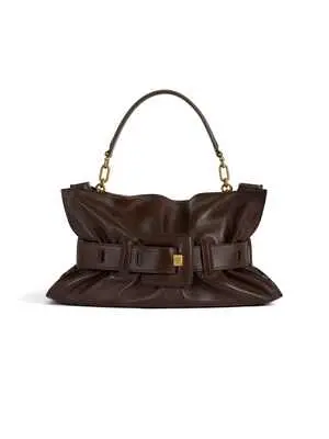 Balmain Anthem Medium Bag In Smooth Leather - Dark Brown