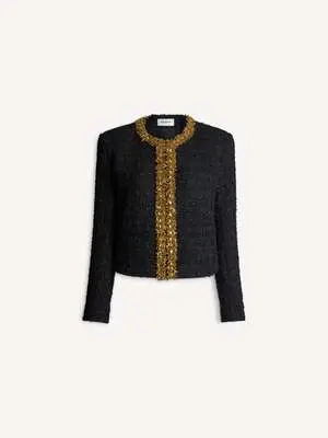 Balmain Embroidered Tweed Jacket With Pearl Embellishments