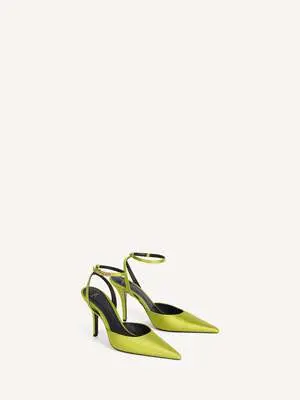 Balmain Satin Strappy Pumps With Gold-tone Chain Link Buckle