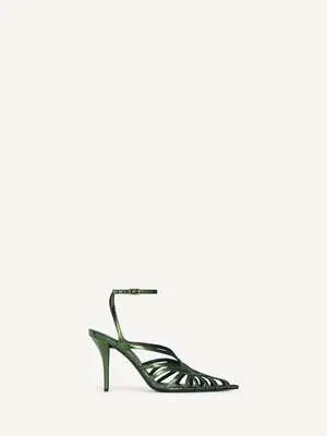 Balmain Metallic Python-effect Leather Cage Stiletto Sandals - Green