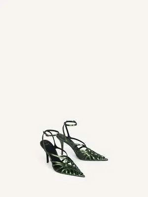 Balmain Metallic Python-effect Leather Cage Stiletto Sandals - Green
