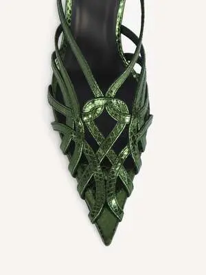 Balmain Metallic Python-effect Leather Cage Stiletto Sandals - Green