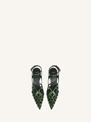 Balmain Metallic Python-effect Leather Cage Stiletto Sandals - Green
