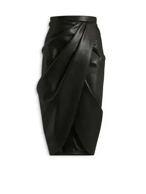 Balmain Draped Lambskin Midi Skirt
